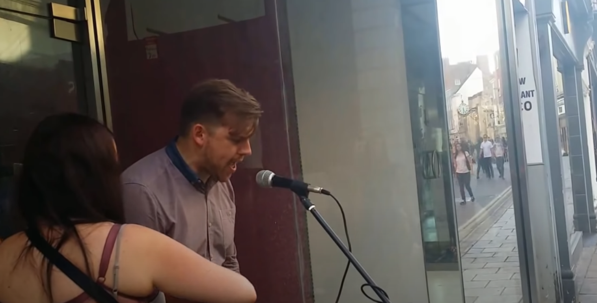 Random Guy Joins a Busker and Makes the Crowd Go Wild